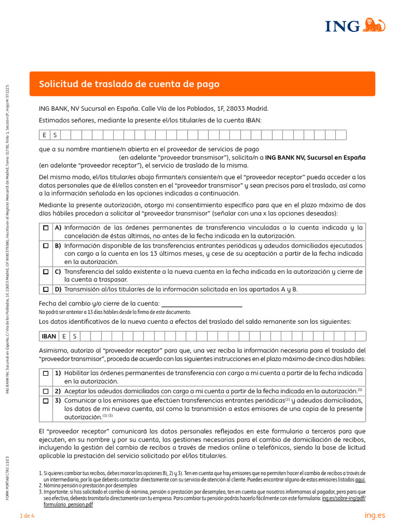 Formulario Traslado de Cuentas | PDF