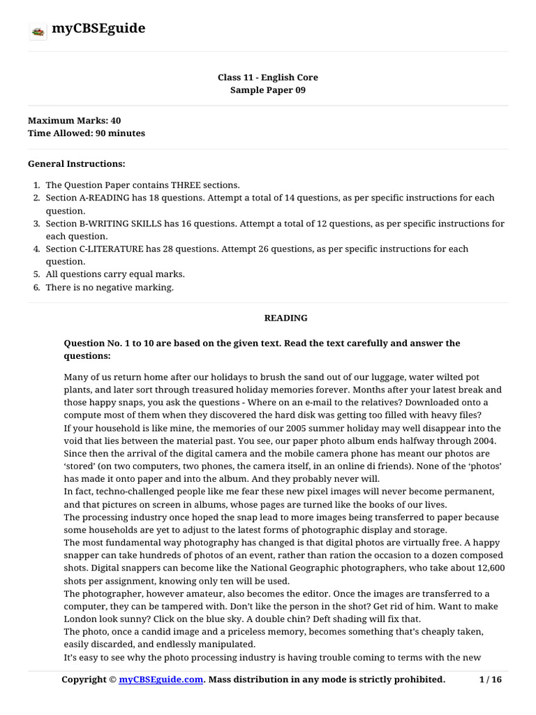 HHW English Class XI | PDF