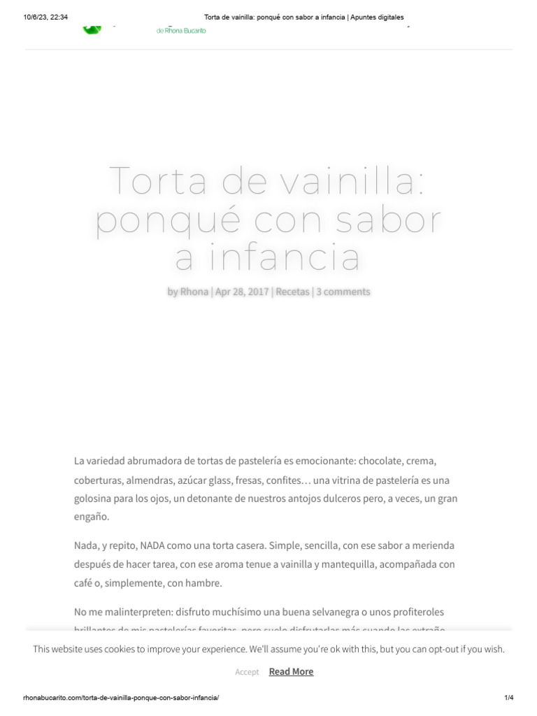 Torta de Vainilla - Ponqué Con Sabor A Infancia - Apuntes Digitales | PDF