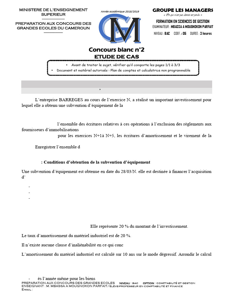 Etude de Cas Bac 2 | PDF