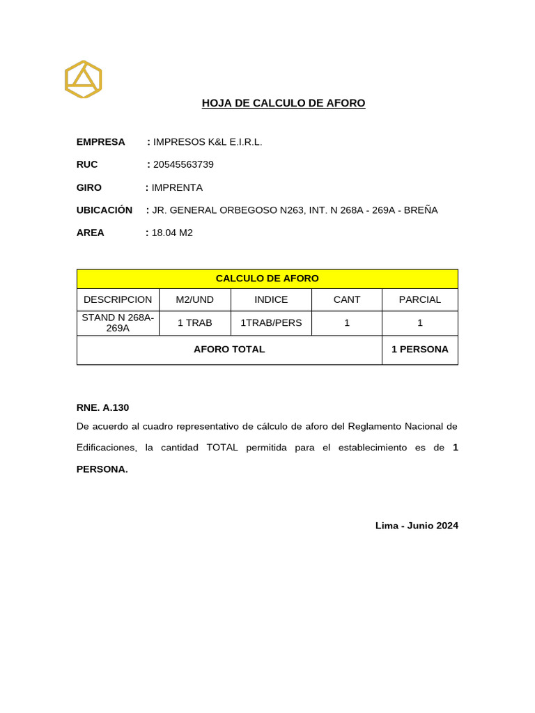 Hoja de Calculo de Aforo | PDF