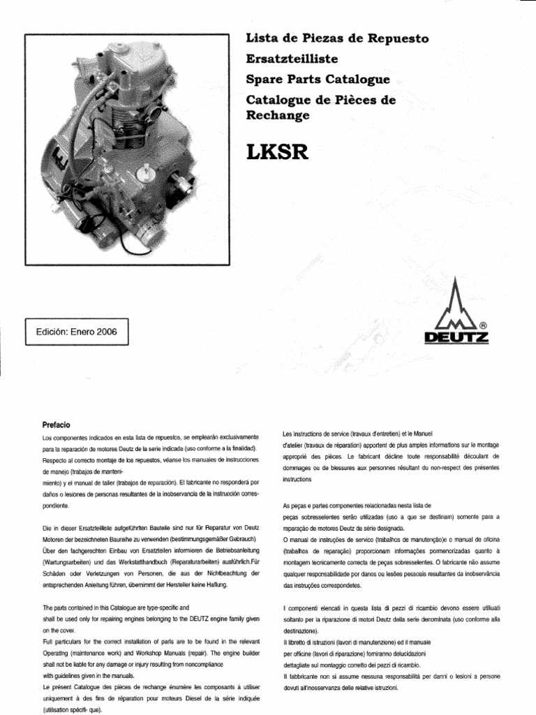 Parts Manual For Deutz Diter LKSR Engine | PDF