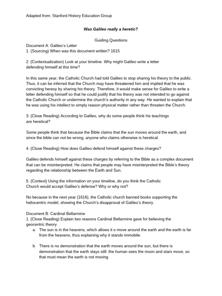 Galileo Response Sheet | PDF