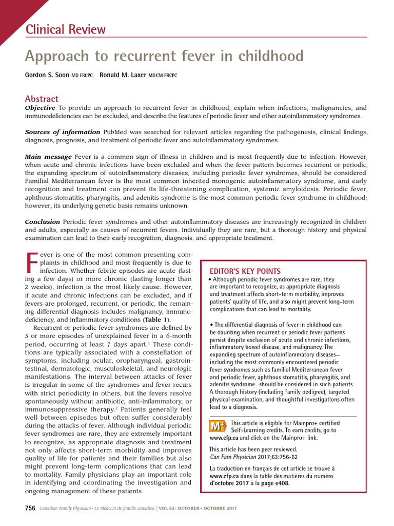 Approach To Recurrent Fever in Childhood: Clinical Review | PDF