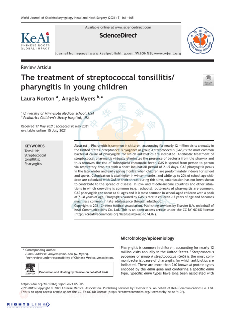 Norton Et Al 2021 The Treatment of Streptococcal Tonsillitis Pharyngitis in Young Children | PDF