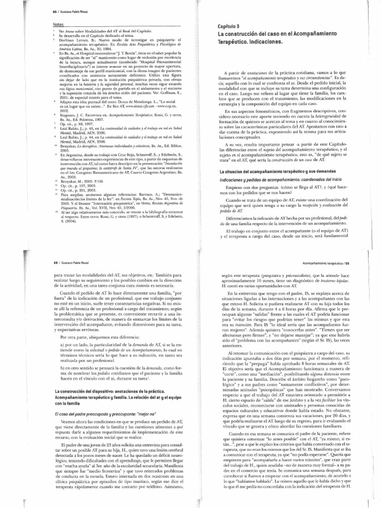 Rossi, G. Cap. 3 La Construcción Del Caso en El Acompañamiento Terapéutico | PDF