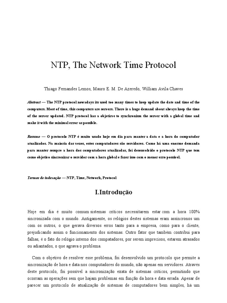 NTP - Trabalho | PDF | Tempo | Servidor (informática)