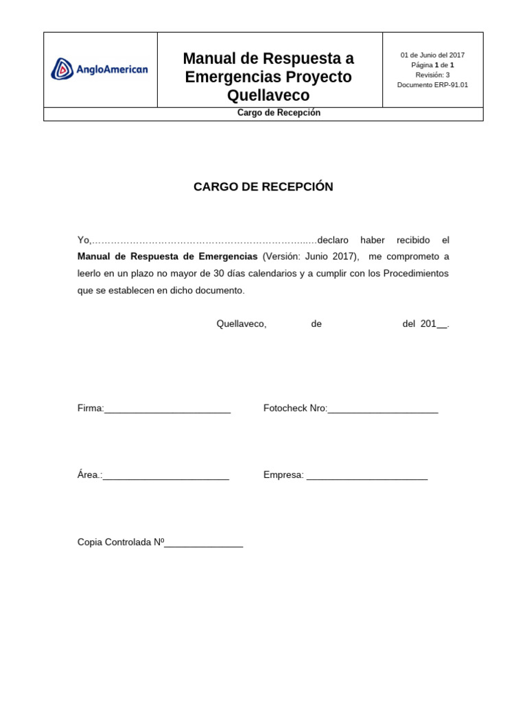 ERP-91.01 Cargo de Recepción | PDF