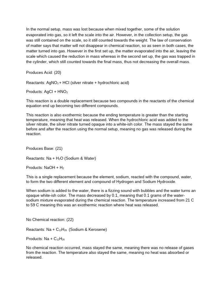 Chemical Changes GIZMO and Simulation Short Answers | PDF
