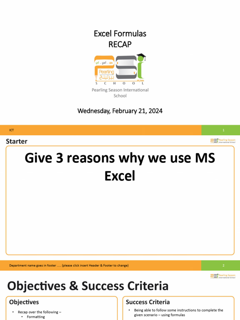 Formulas and Formatting RECAP | PDF | Microsoft Excel | Teaching ...