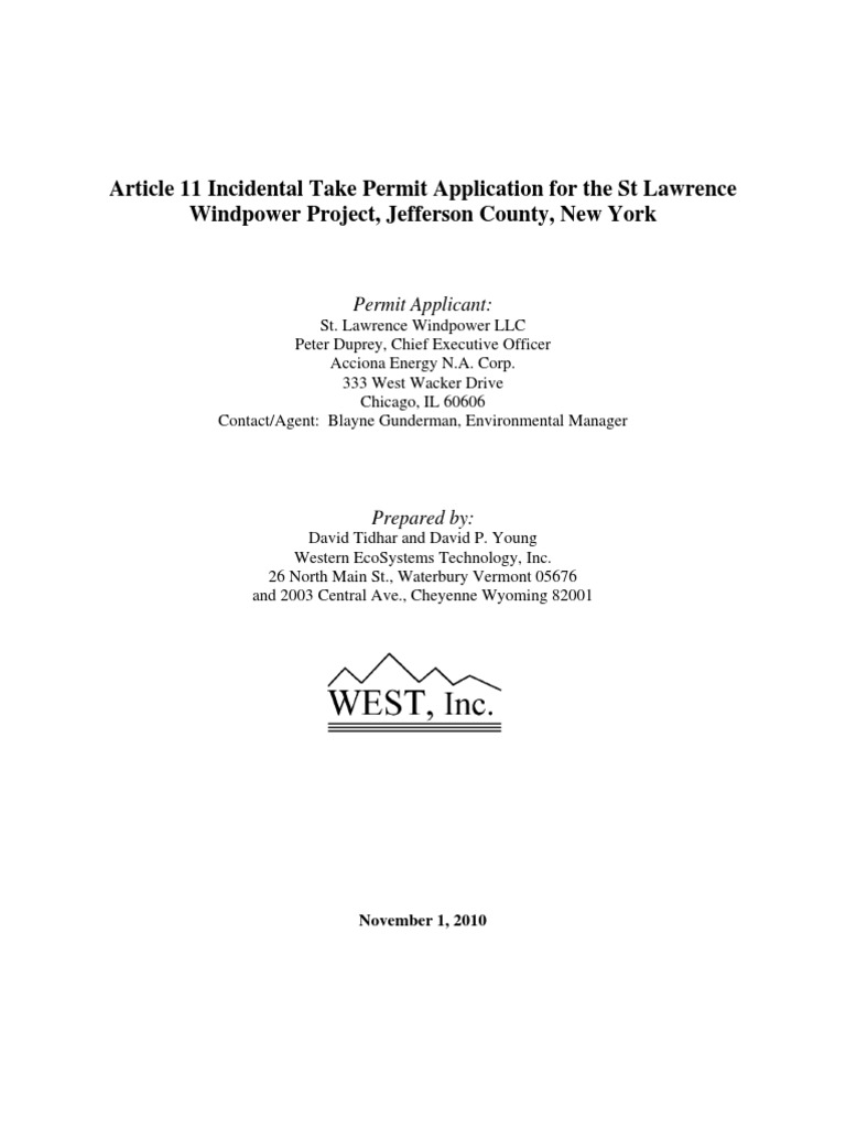 Incidental Take Permit Application For The St. Lawrence Wind Jefferson ...
