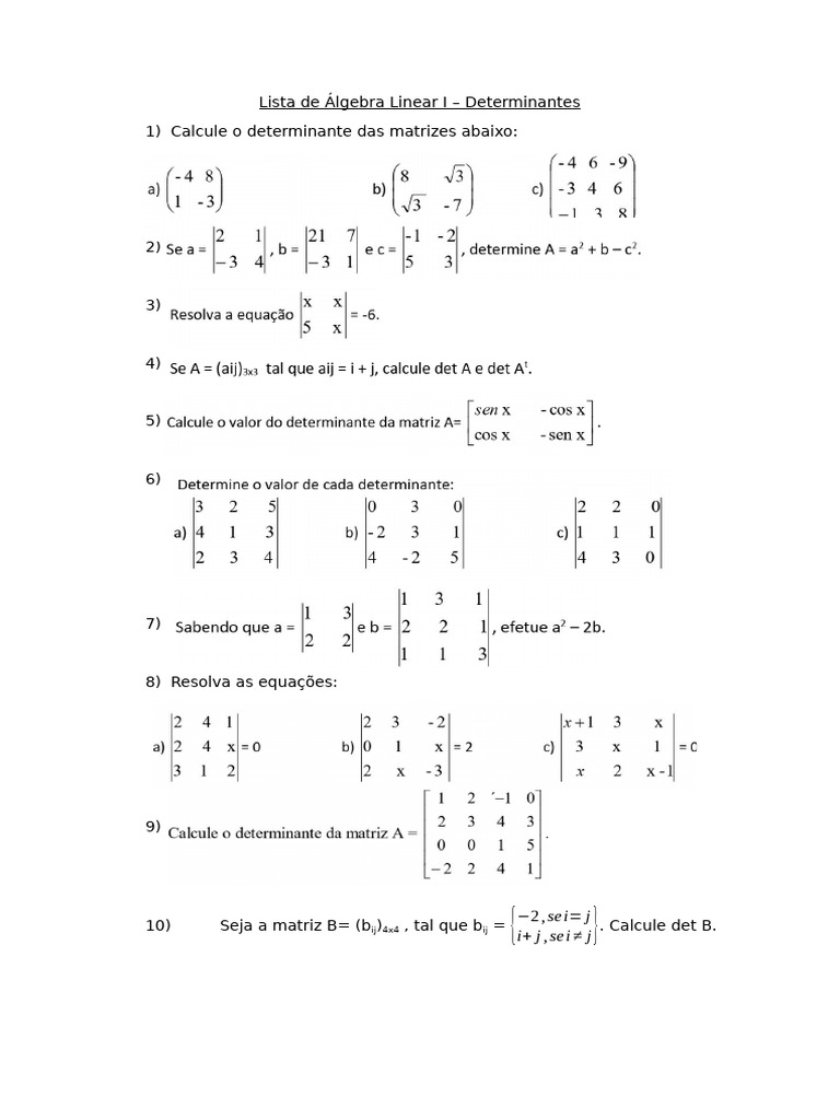 Lista de Álgebra Linear I_2 | PDF