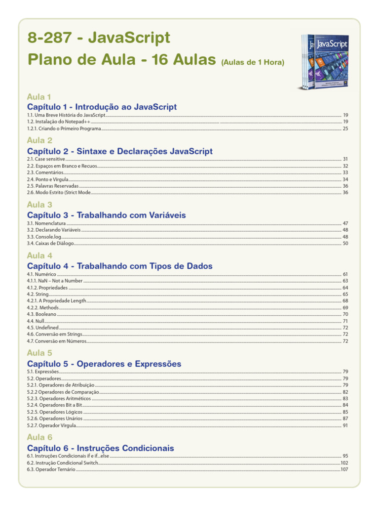 Plano de Aula - JavaScript - 16horas | PDF | Desarrollo web | Métodos y materiales de enseñanza