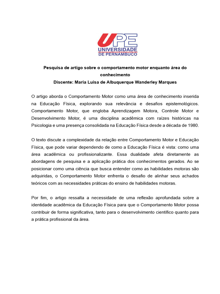 Artigo Comportamento Motor | PDF
