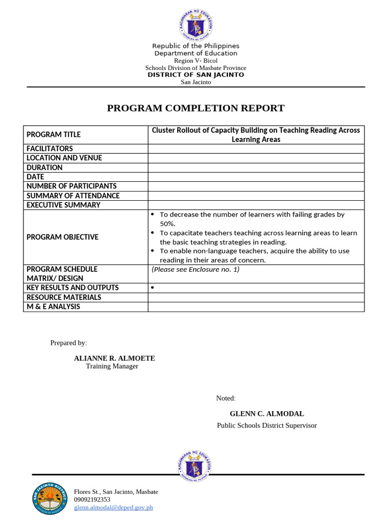 CAPACITY BUILDING FOR TEACHERS IN READING ACROSS LEARNING AREAS ...