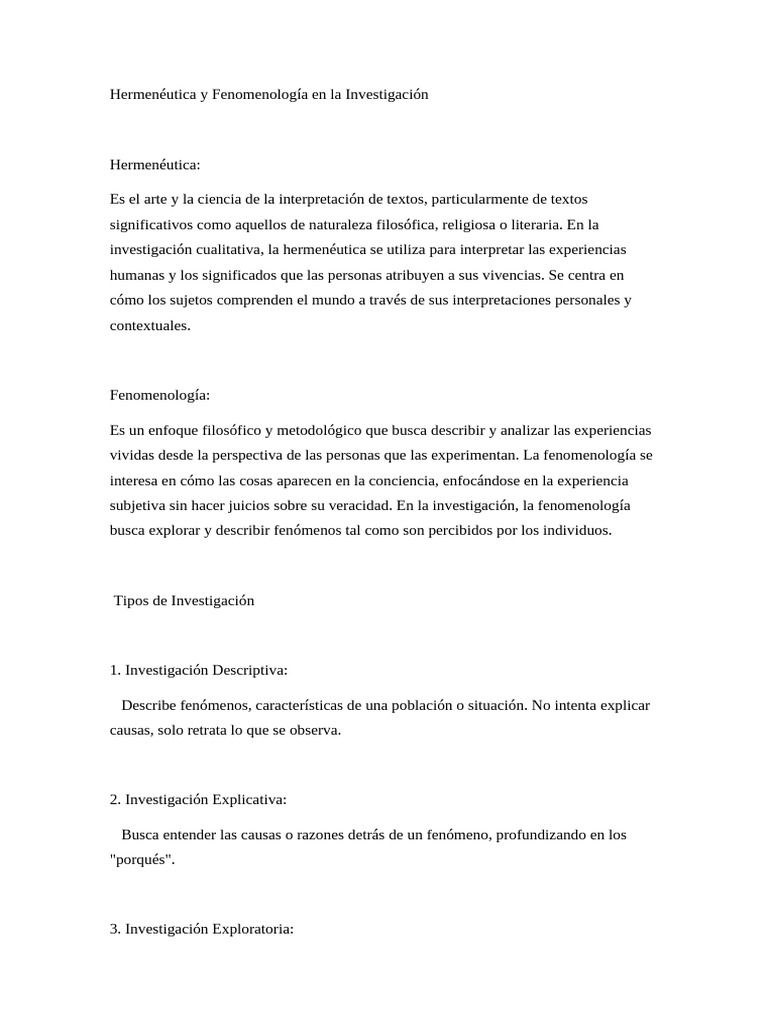 Hermenéutica y Fenomenología en La Investigación | PDF