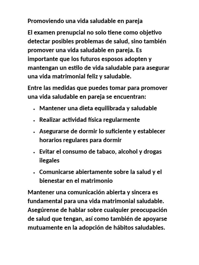 Promoviendo Una Vida Saludable en Pareja | PDF