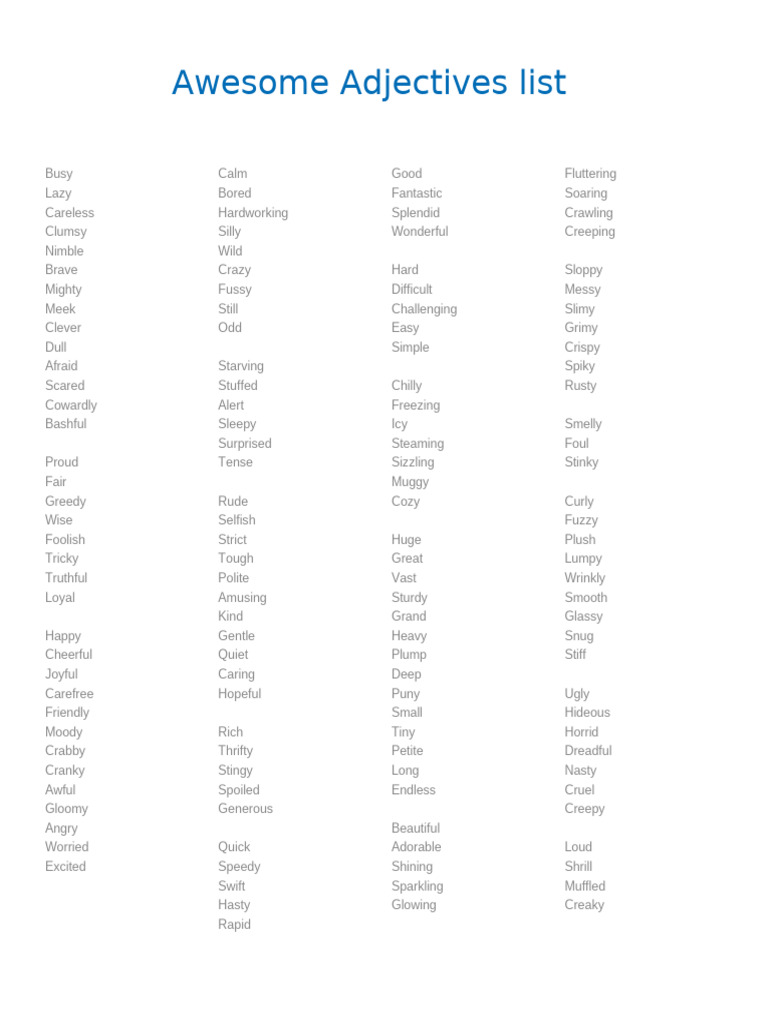 Adjectives List Easy | PDF