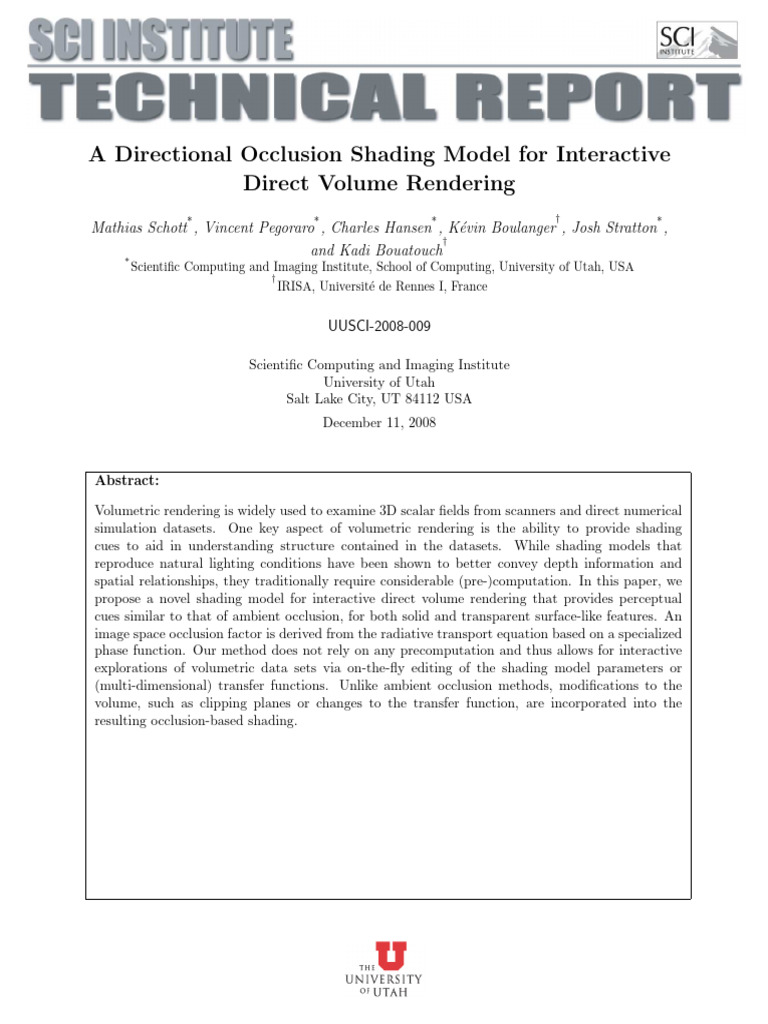 UUSCI-2008-009A Directional Occlusion Shading Model For Interactive Direct Volume Rendering ...