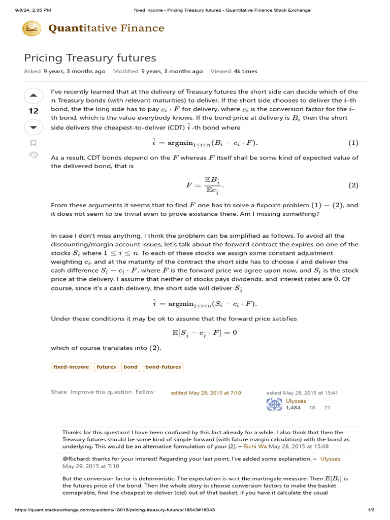Fixed Income - Pricing Treasury Future | PDF
