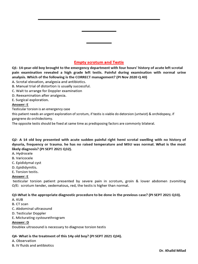 Urology MCQs With Explanations ST | PDF