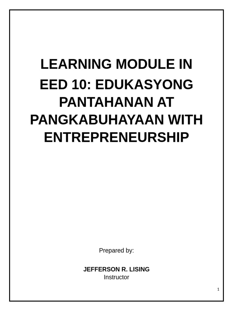 LEARNING MODULE IN EPP With ENTREPRENEURSHIP | PDF