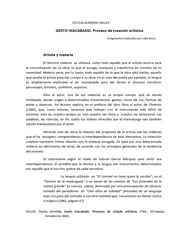 Gesto Inacabado Artista y Materia | PDF