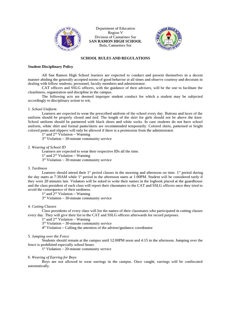 School Rules and Regulations Approved by Parents | PDF