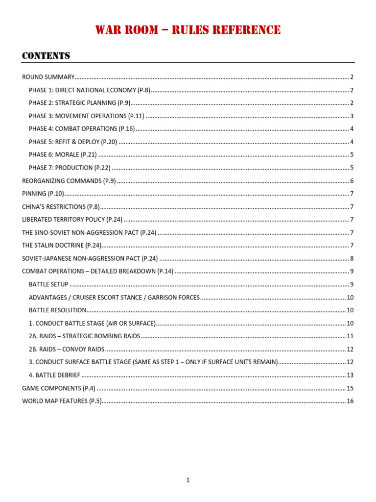 War Room - Rules Reference - V2 | PDF