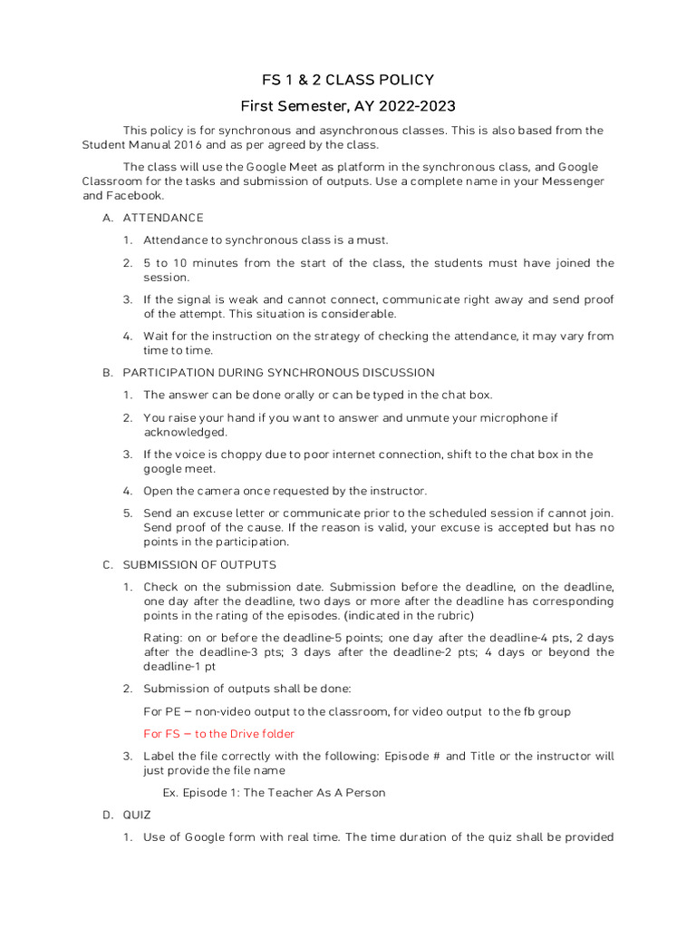 Class Policy | PDF | Career & Growth | Wellness
