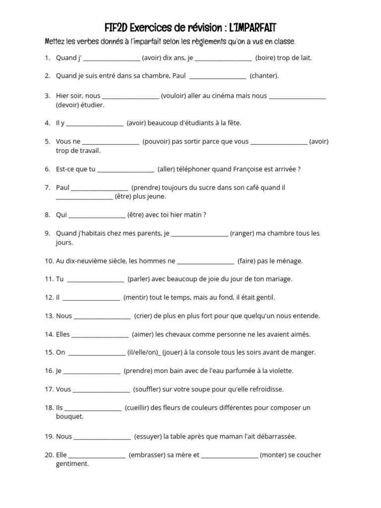 2 FIF2D Exercices de Révision Des Temps de Verbe | PDF