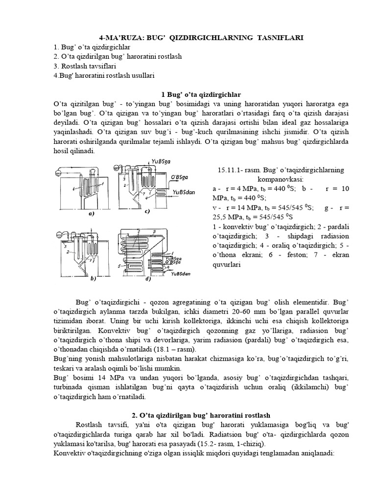 4-Ma'Ruza Bug' Qizdirgichlаrning Tasniflari | PDF