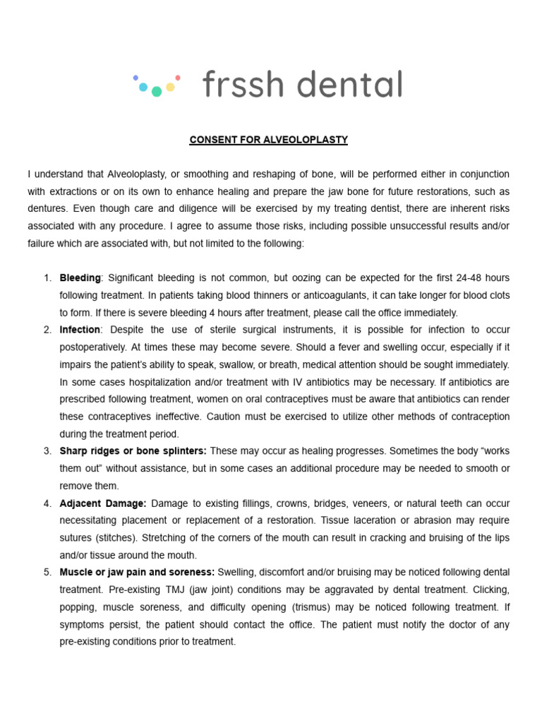 Consent For Alveoloplasty | PDF
