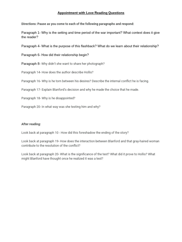 Appointment With Love Questions | PDF