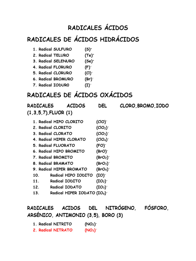 RADICALES ÁCIDOSs | PDF