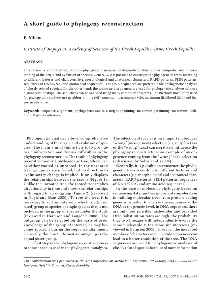 A Short Guide To Phylogeny Reconstruction | PDF | Phylogenetics ...