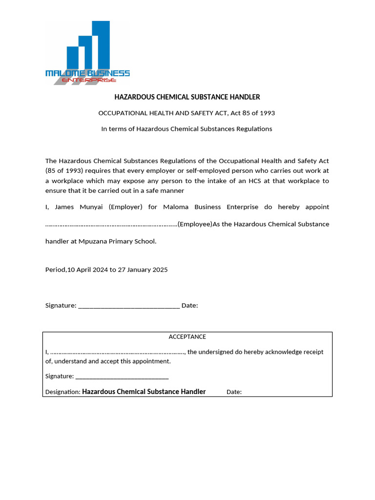 Hazardous Chemical Substance Handler | PDF