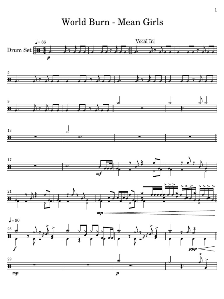 2a World Burn - Mean Girls - Drum Set | PDF