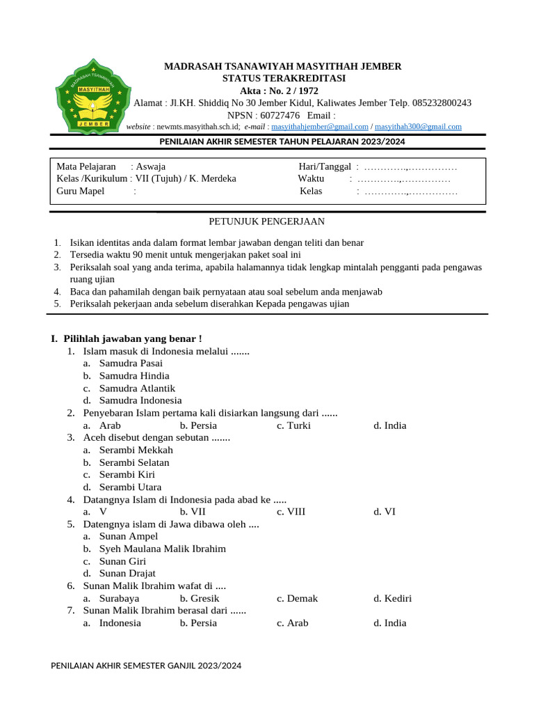 Aswaja Kelas 7 Rampung | PDF