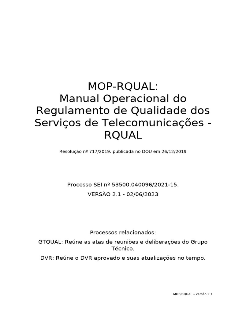 0 - Manual Operacional Regulamento de Qualidade - MOP-RQUAL - v2.1 | PDF