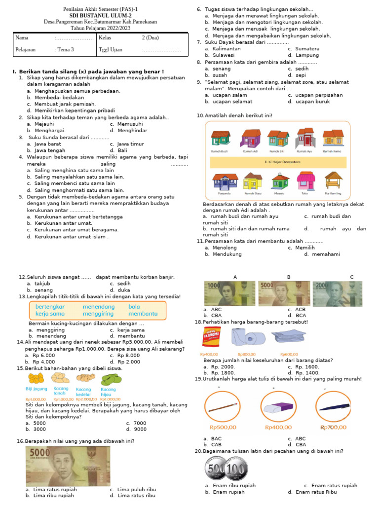 Soal PAS Kelas 2 Sem 1 Tema 3 | PDF