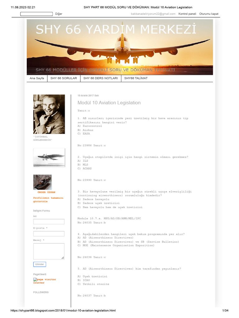Shy Part 66 Modül Soru Ve Döküman - Modül 10 Aviation Legislation | PDF