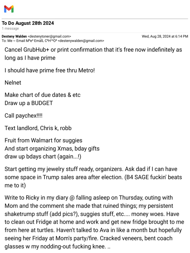 Gmail - To Do August 28th 2024 | PDF