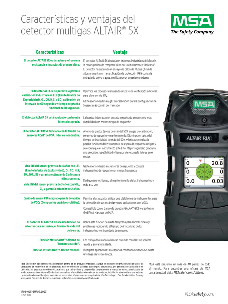 08 MSA ALTAIR-5X Multigas-Detector Features-Benefits LS ES | PDF | Mining