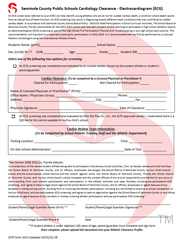 SCPS Cardiac Clearance Form Revised 10 25 21 | PDF