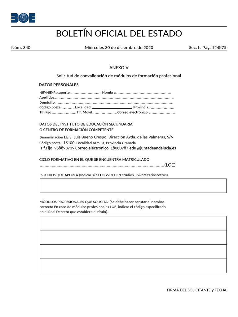ANEXO v. Solicitud de Convalidaciones - Word | PDF