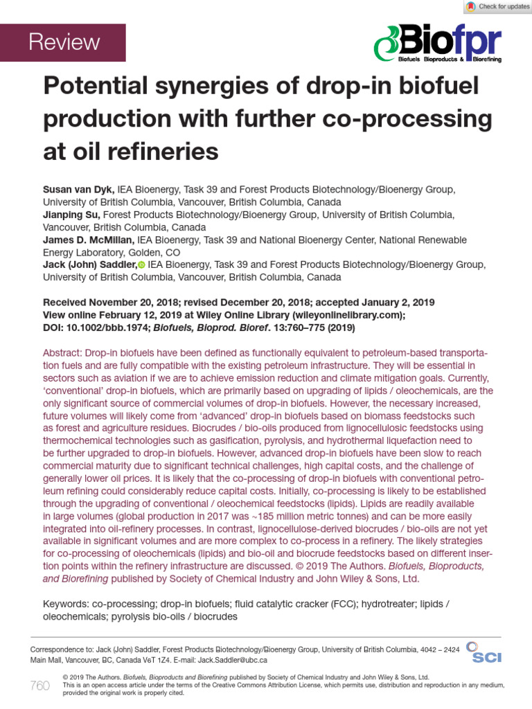 Biofuels Bioprod Bioref - 2019 - Van Dyk - Potential Synergies of Drop ...