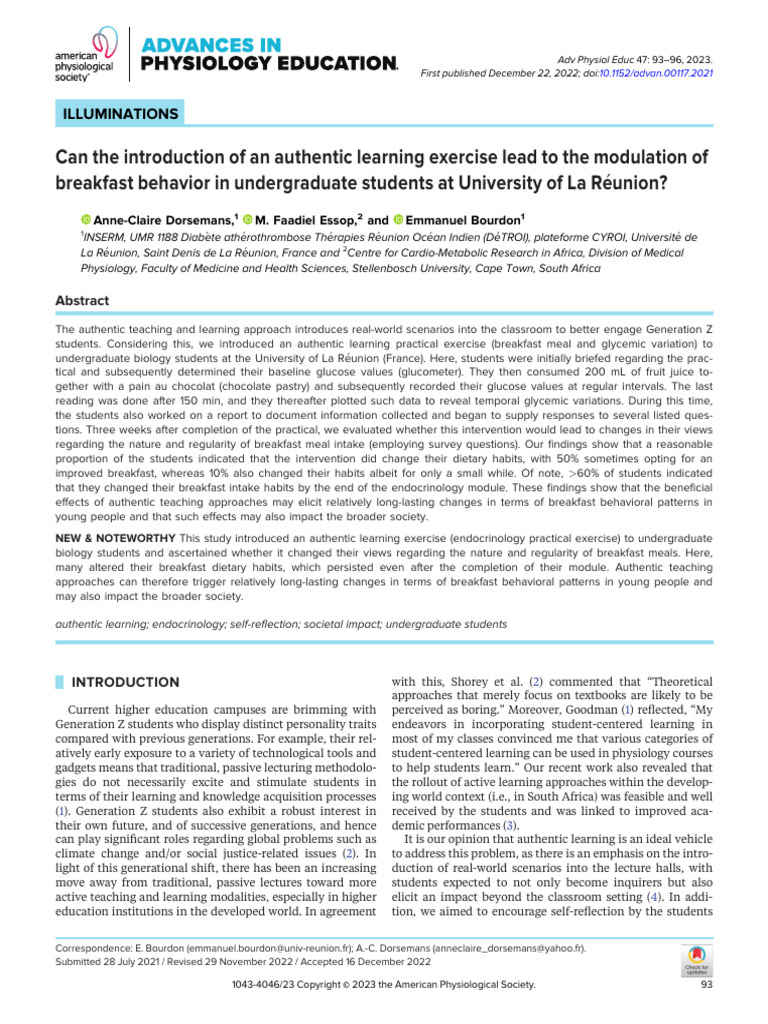 Can The Introduction of An Authentic Learning Exercise Lead To The ...