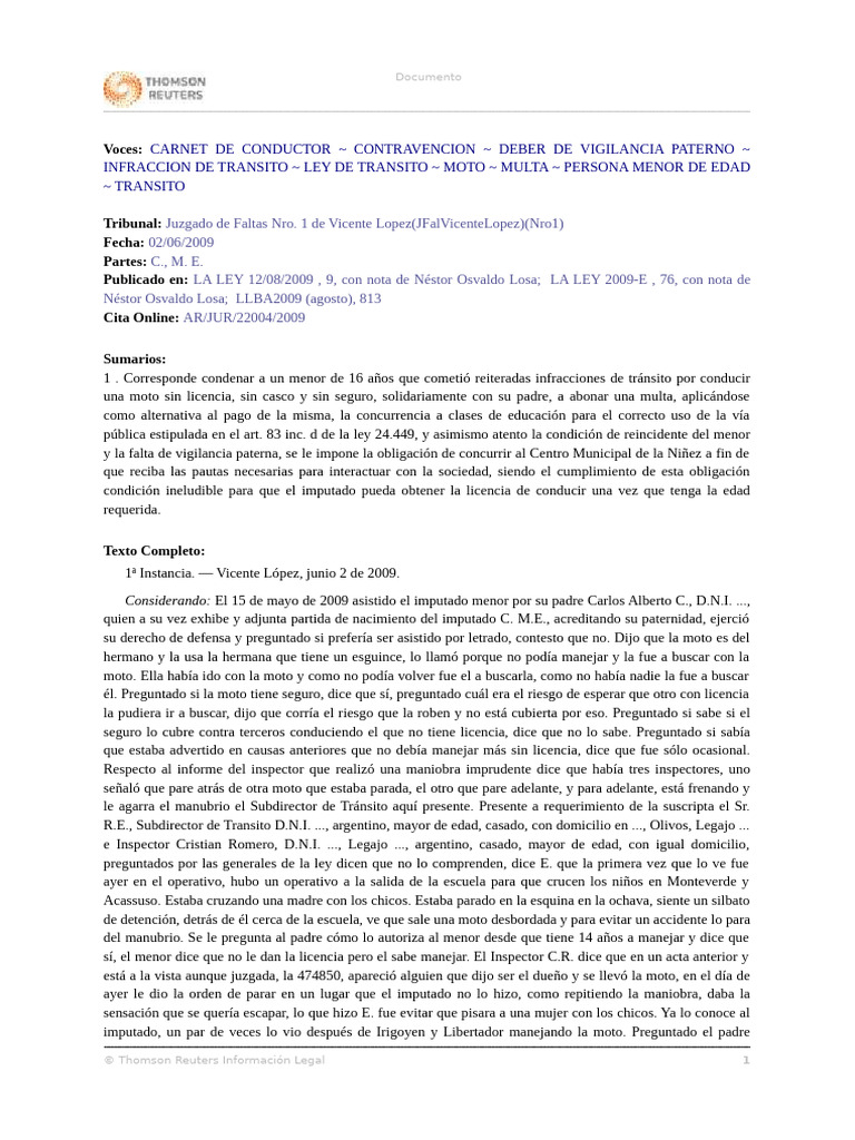 Tránsito-Menor de Edad-Fallo | PDF