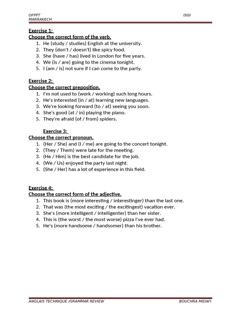 GEOCF Mixed Grammar Exercises | PDF